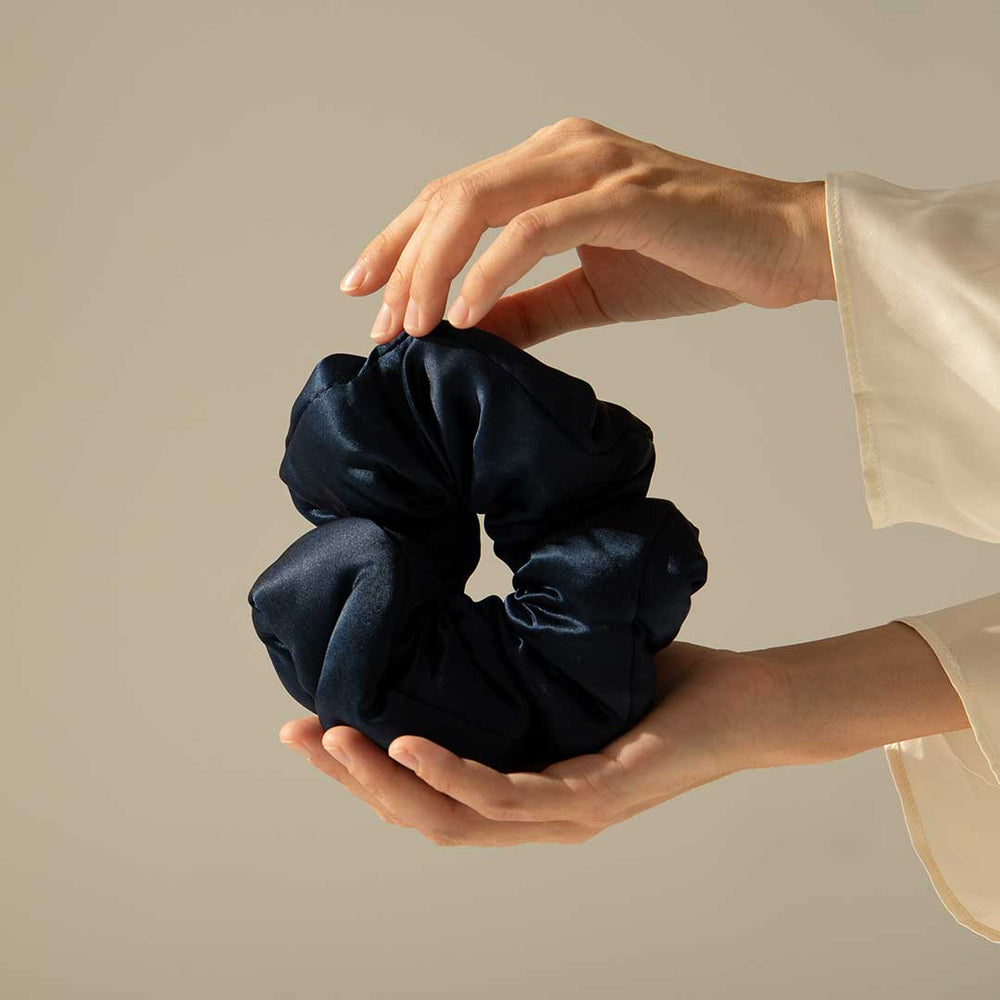 Midnight Blue Silk Scrunchie: Elevate Your Hair Care Routine