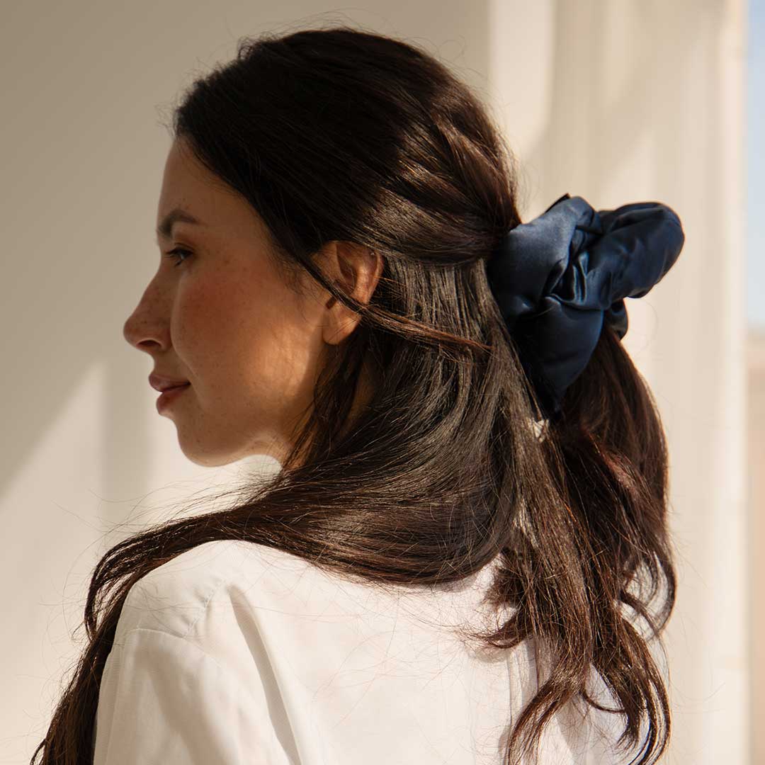 Midnight Blue Silk Scrunchie: Elevate Your Hair Care Routine