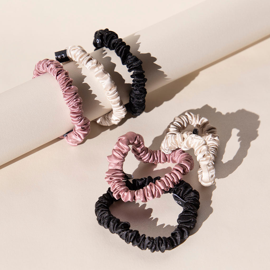 Drowsy Silk Scrunchie Set – 6 Mini Scrunchies for Hair Care
