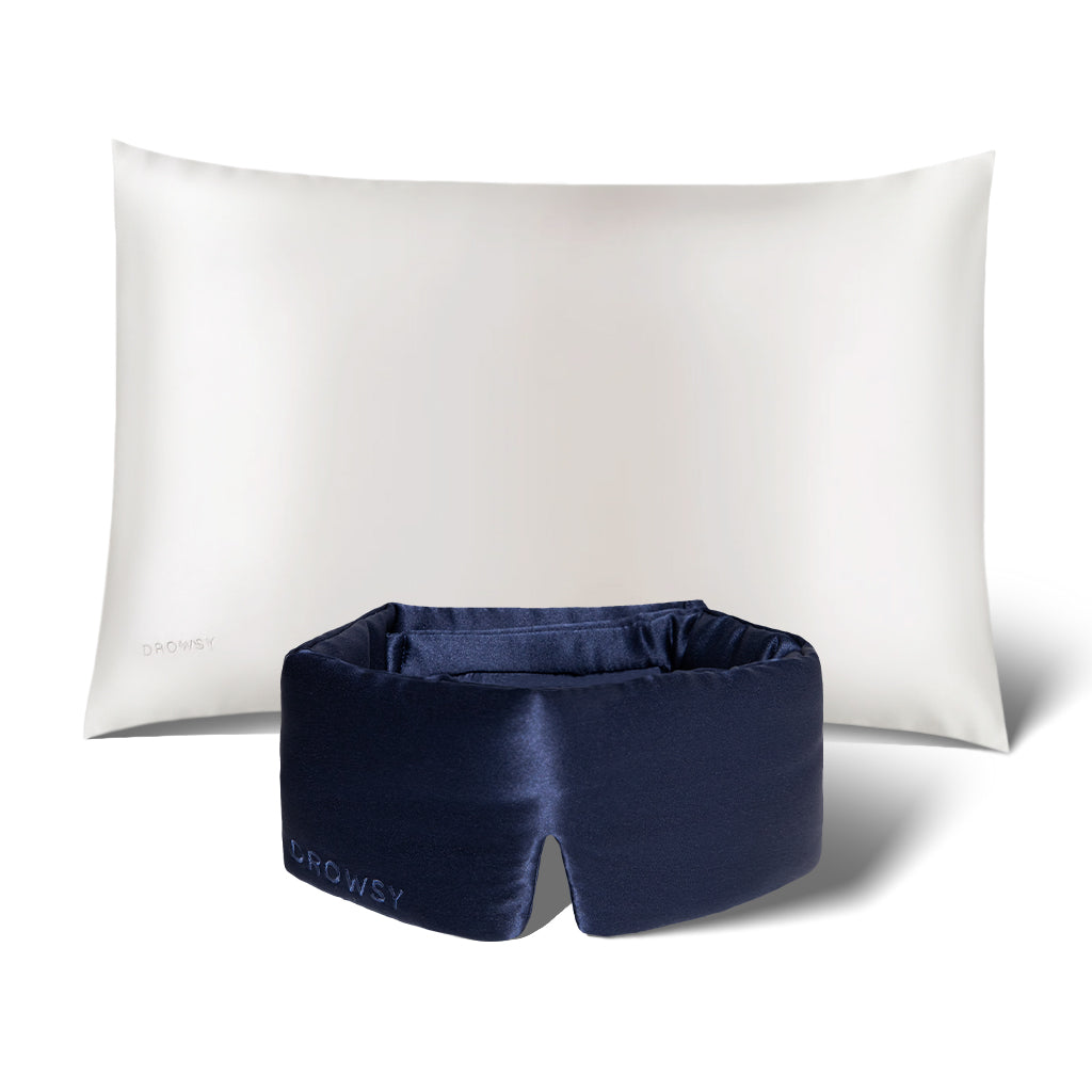 Midnight Blue Silk Sleep Mask & Akoya Pearl Pillowcase Set